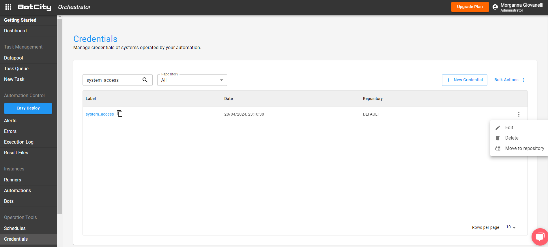 Manage credentials for RPA securely